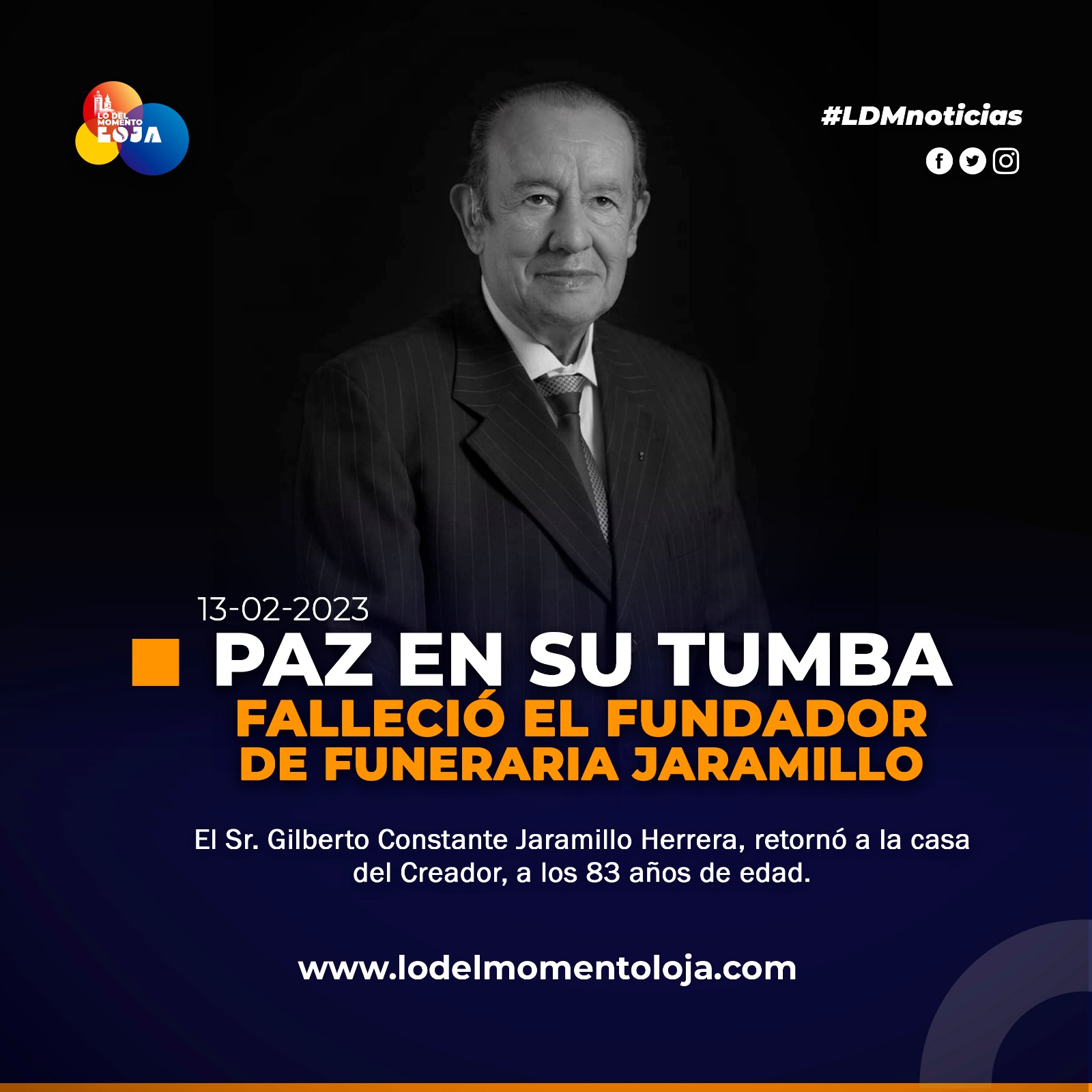 Falleció el fundador de Funeraria Jaramillo