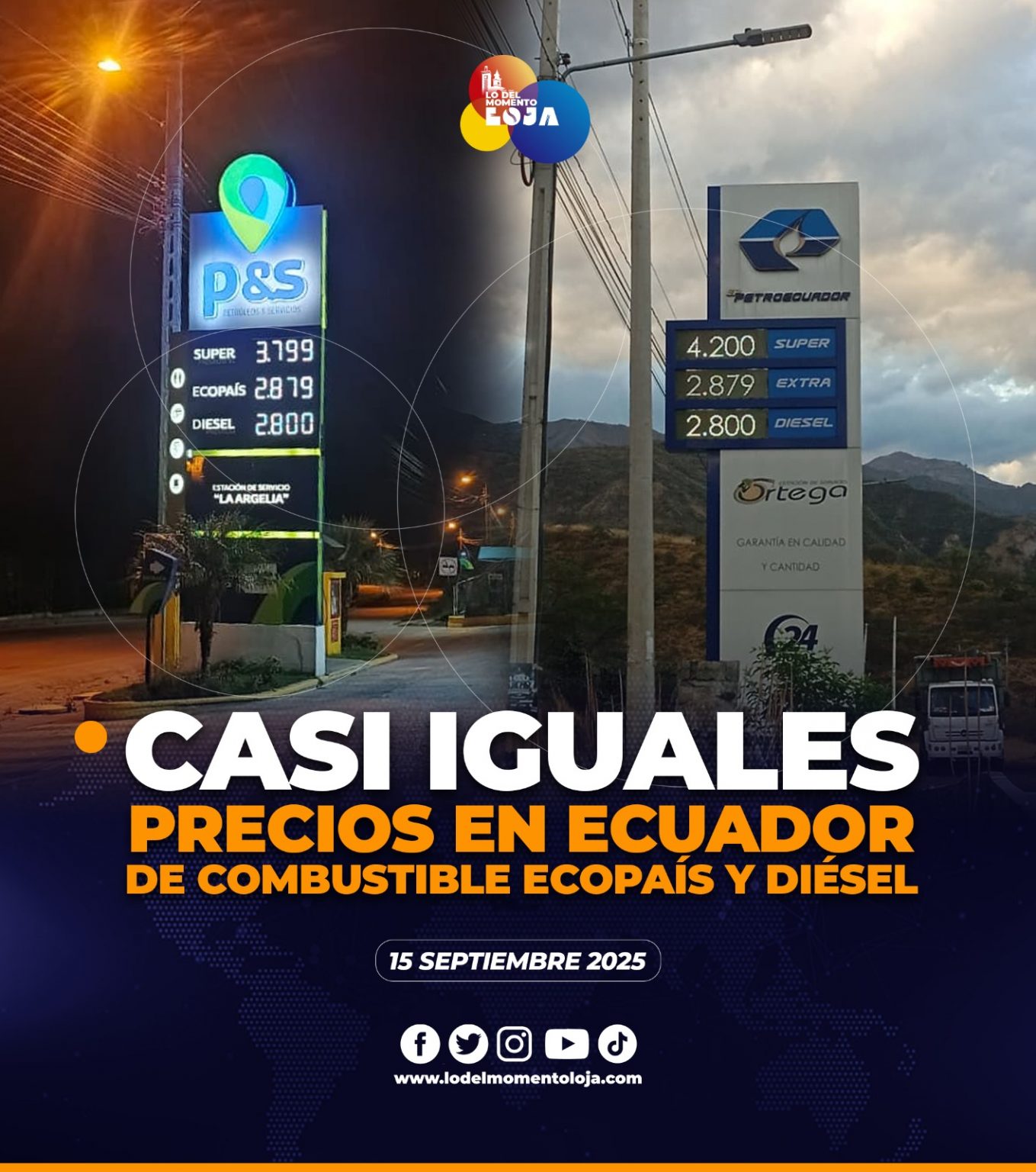 VARIACIÓN EN PRECIOS DE COMBUSTIBLES EN ECUADOR, ESTE 2025